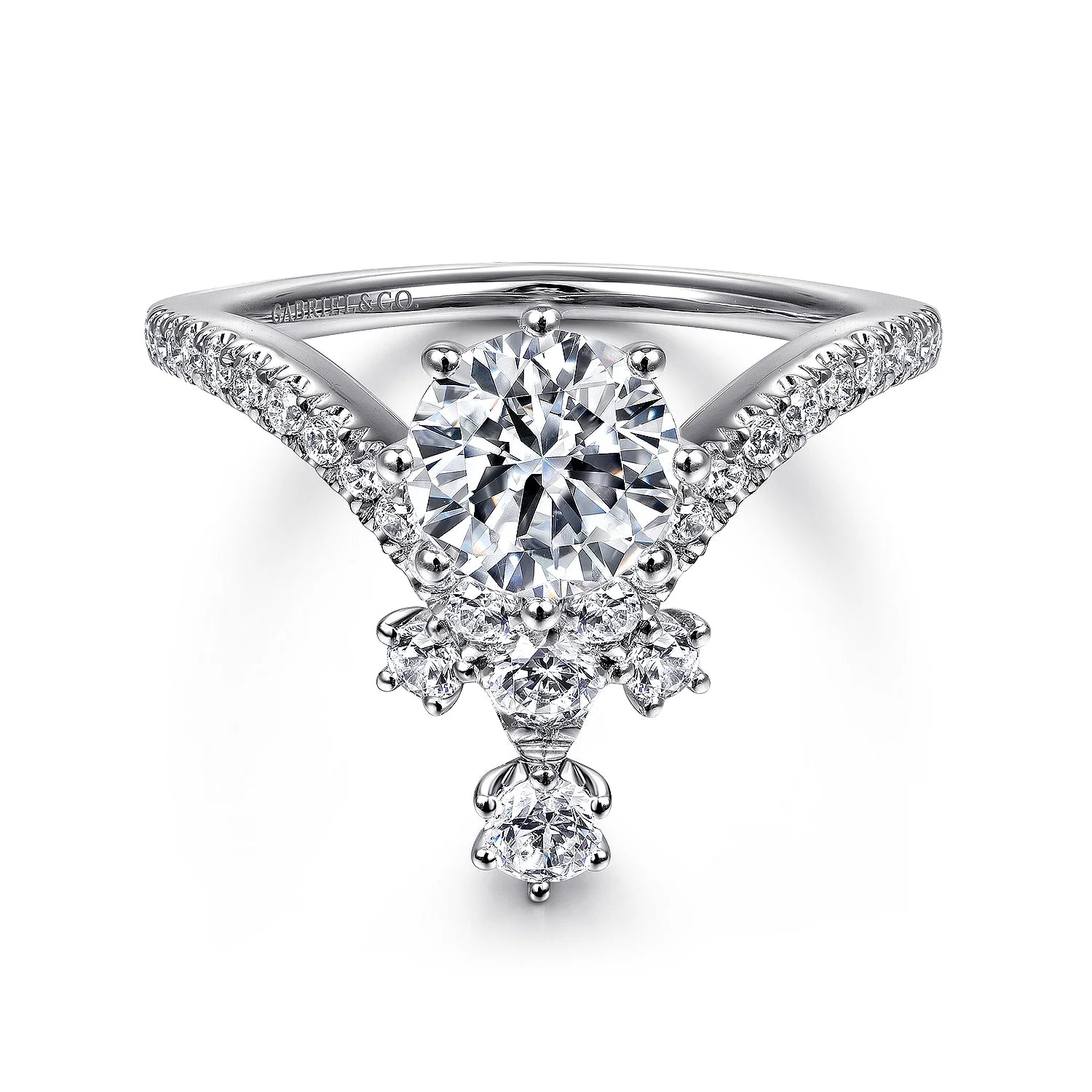 Gabriel & Co 14K White Gold Round V Shape Diamond Engagement Ring ...